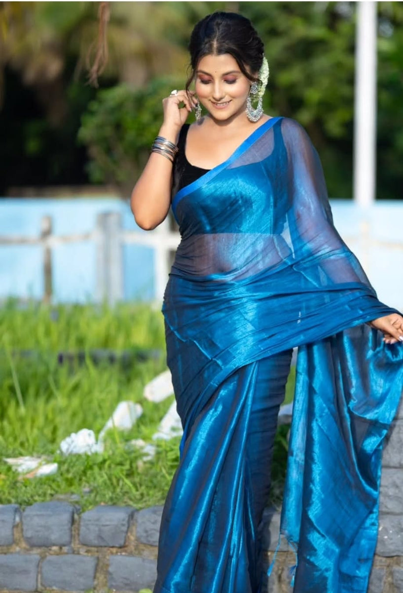 NEEL RATNA | DEEP BLUE COLOUR HANDLOOM TISSUE SAREE – Kathaa